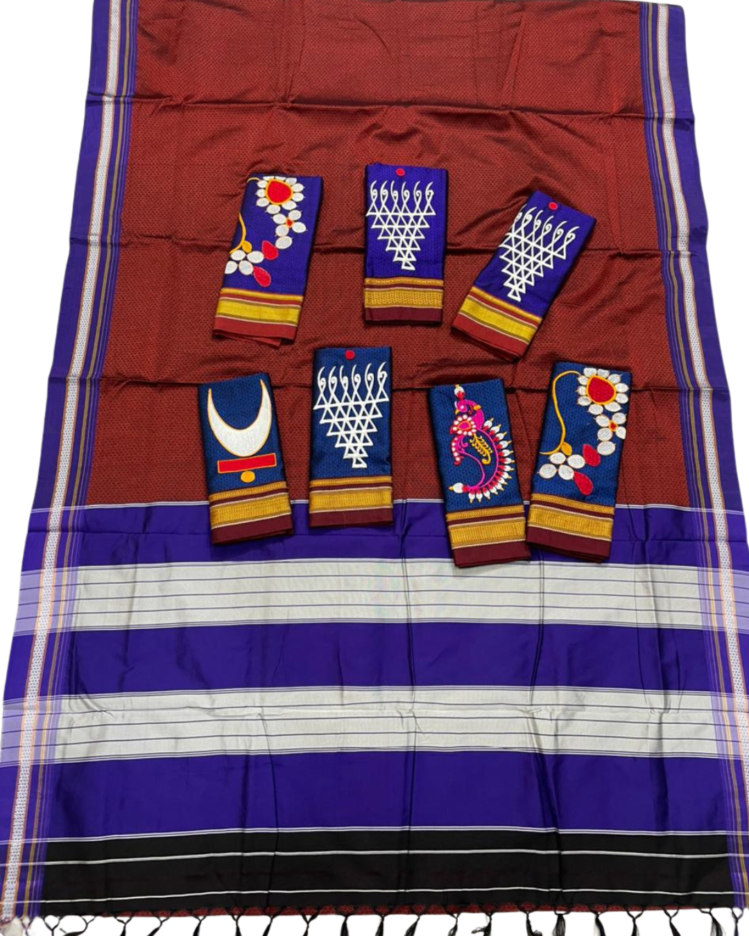 Rust Red Purple Maharashtrian Khun Saree | Resham Blend Heritage Saree ...